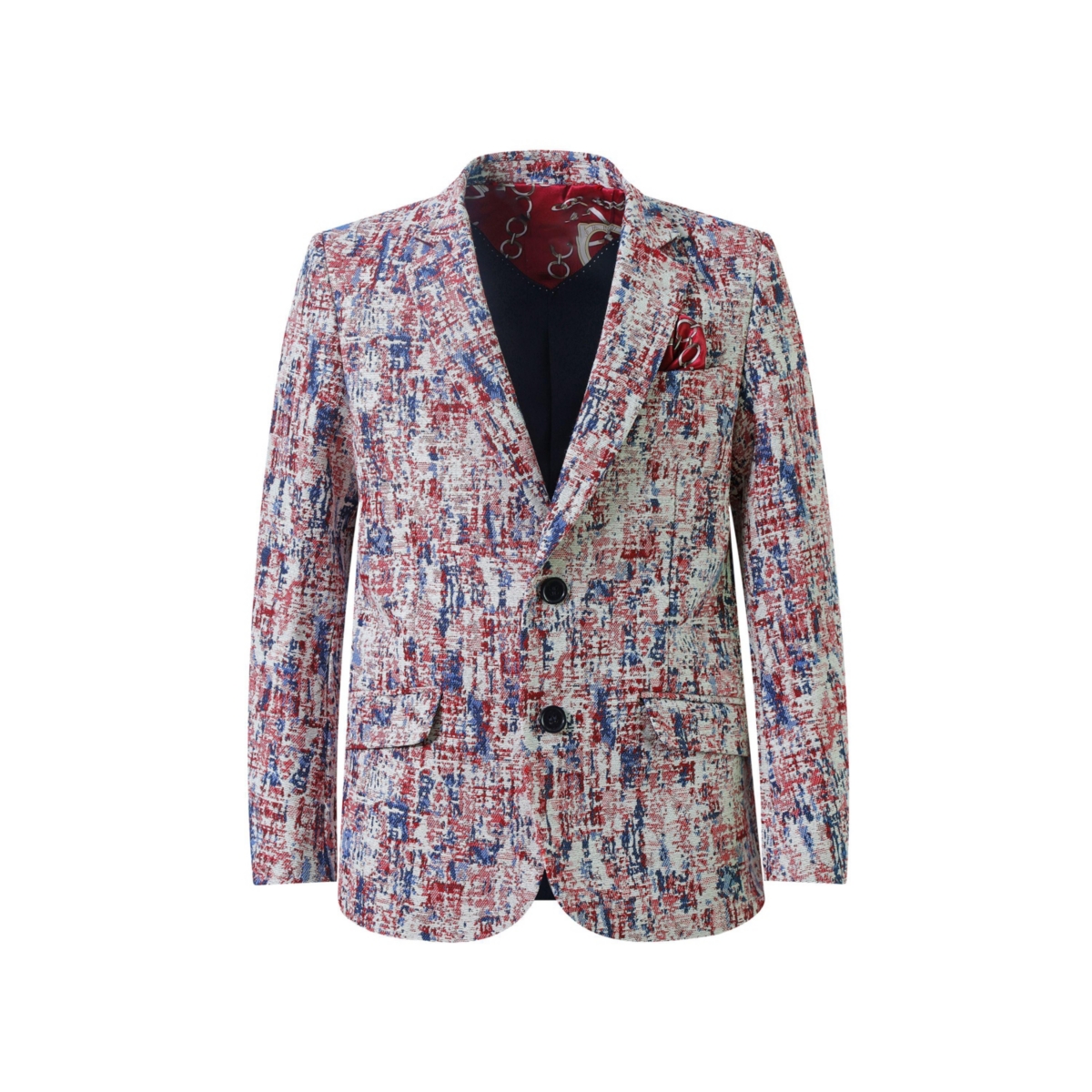Click here for Elie Balleh Boys Blue Paint Splash Blazer - Red prices