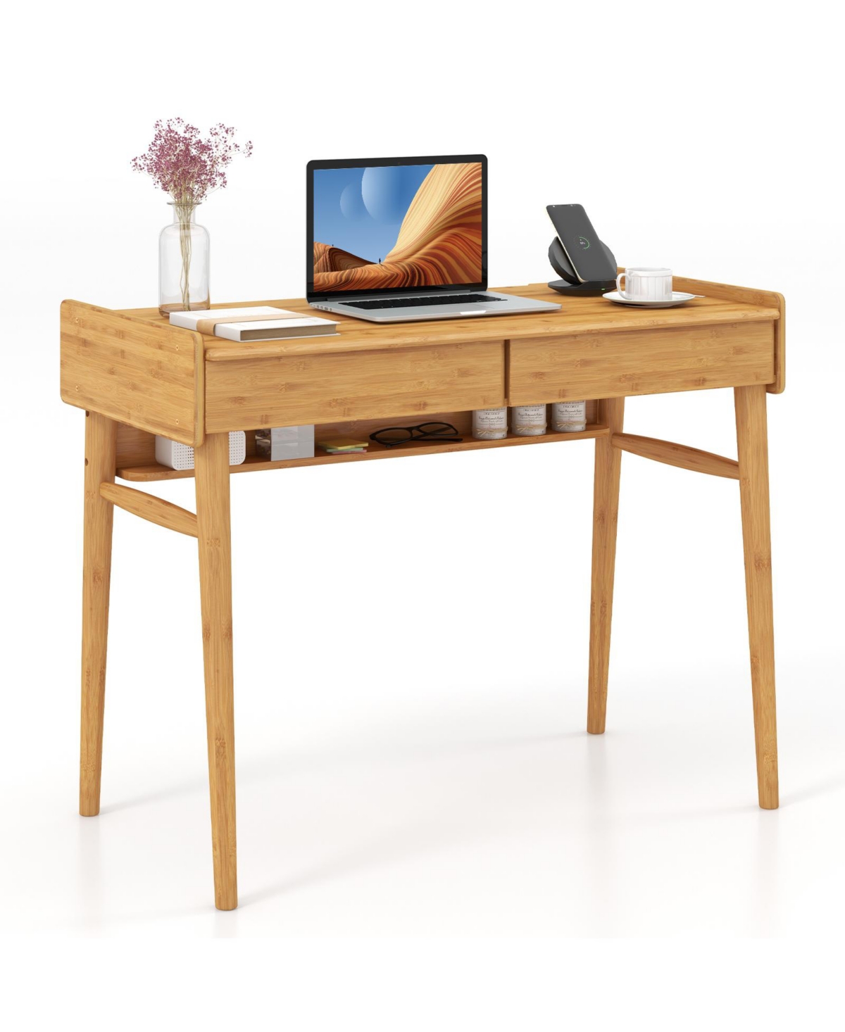 Click here for Bamboo Writing Desk with 2 Storage Drawers and Ope... prices
