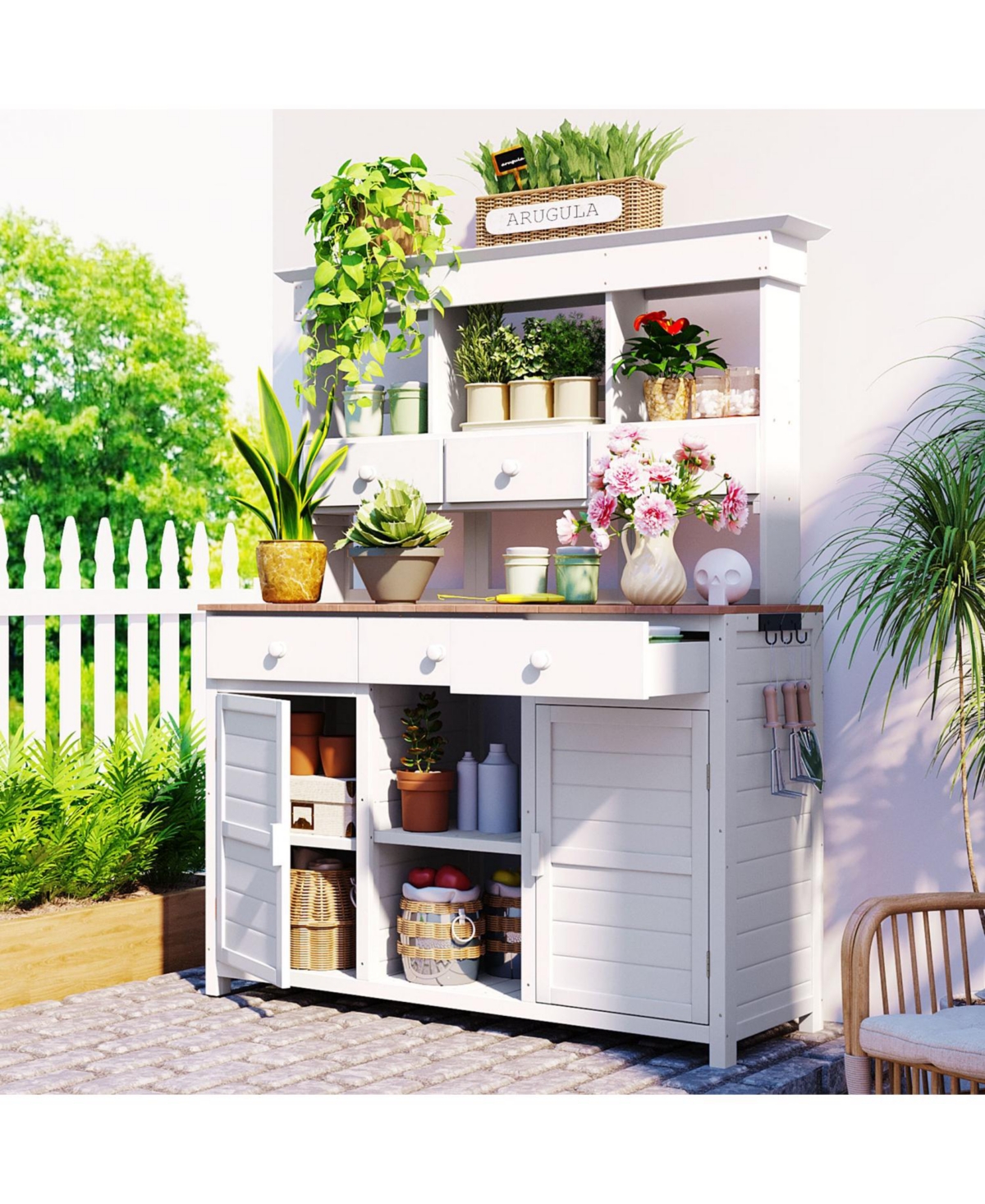 Click here for Garden Potting Bench with Hutch & Storage - White prices