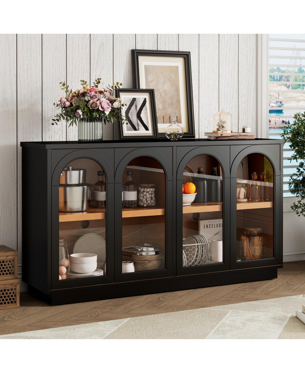 Click here for Arched Buffet Cabinet with Glass Doors & Storage -... prices