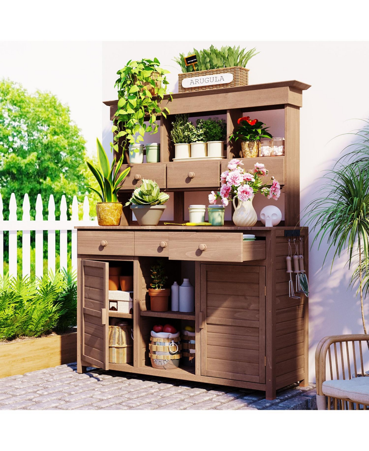 Click here for Garden Potting Bench with Hutch & Storage - Brown prices
