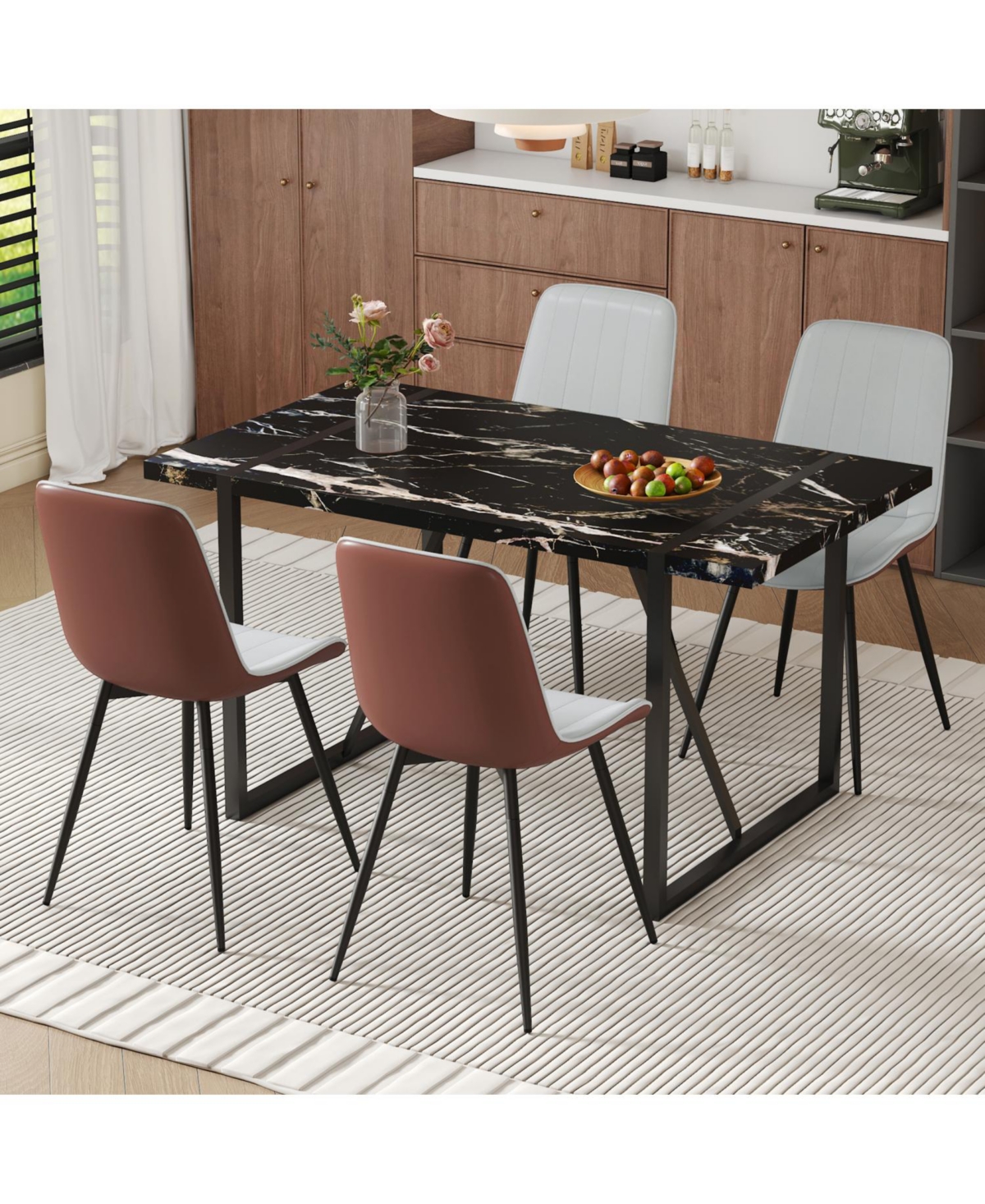 Click here for Black Marble Dining Set - 55" Table & 4 Pu Ch... prices