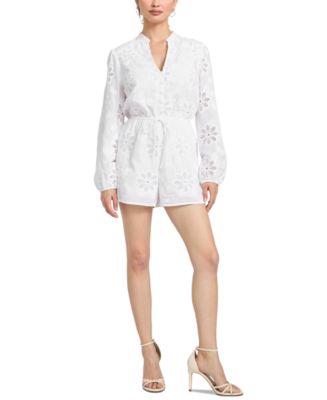 GUESS Women's Hazel Embroidered Long-Sleeve Romper - Macy's