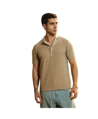 Campus Sutra Men's Ash Brown Crease-Tactile Cuban Polo T-Shirt - Macy's
