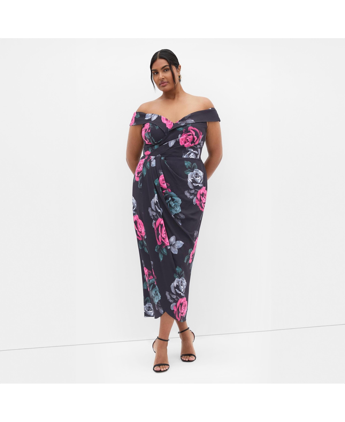 Click here for City Chic Plus Size Claire Print Off Shoulder Dres... prices