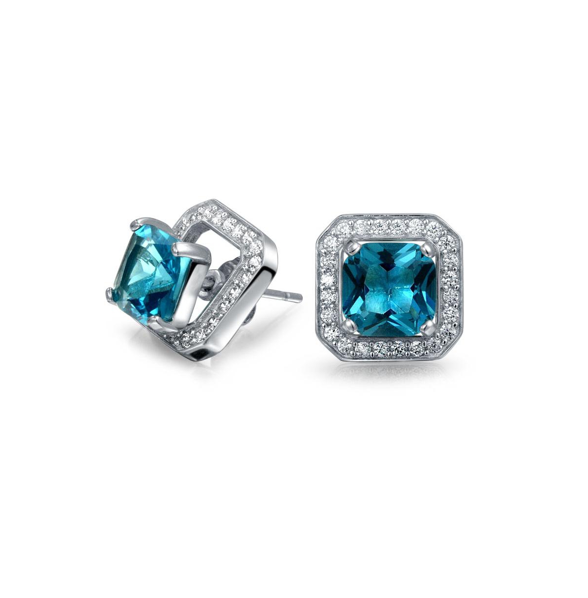 Bling Jewelry Cubic Zirconia Cz Halo Square Earrings Jackets For Studs Jacket Only - Aqua