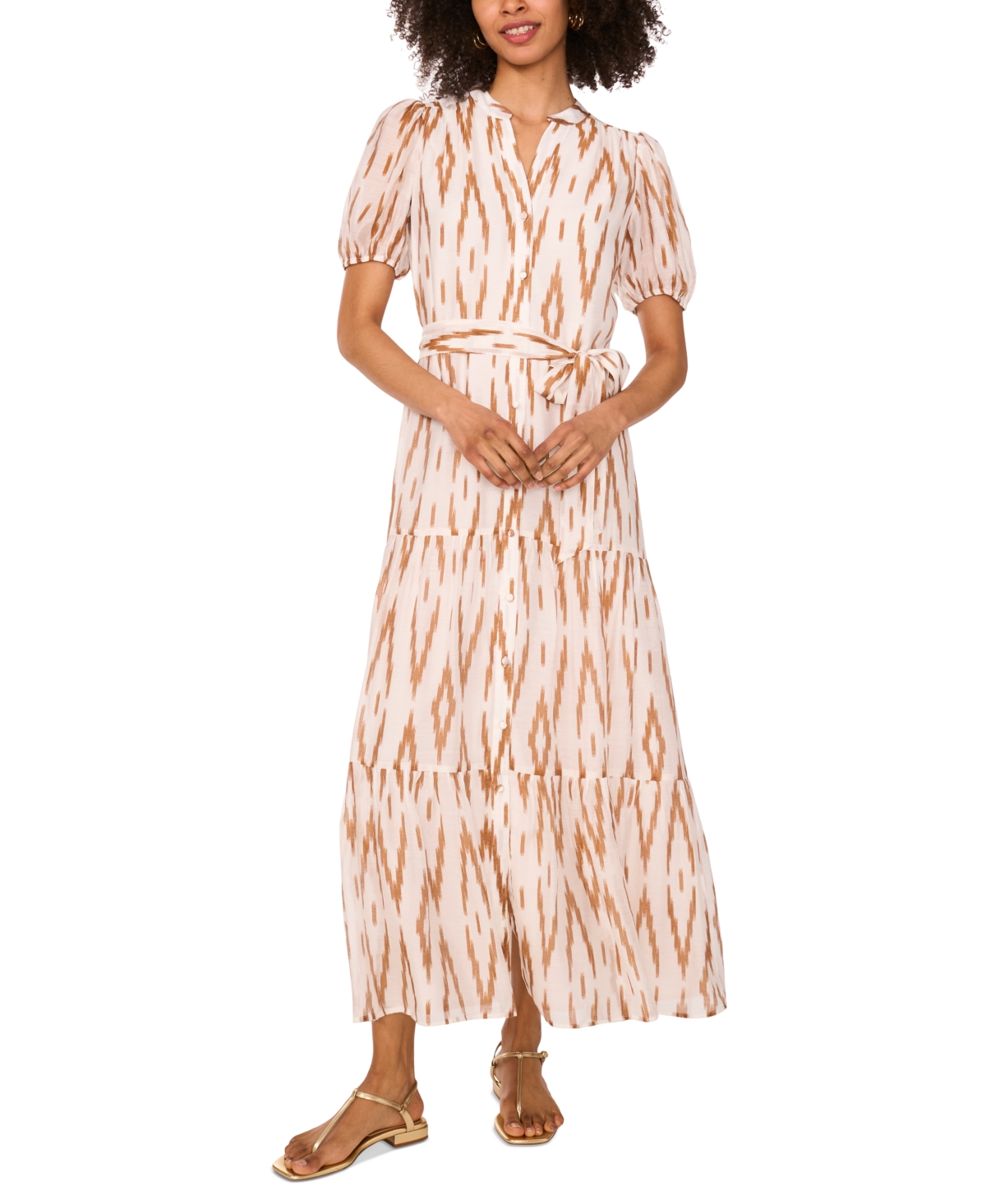 Click here for Vince Camuto Womens Printed Split-Neck Button Maxi... prices