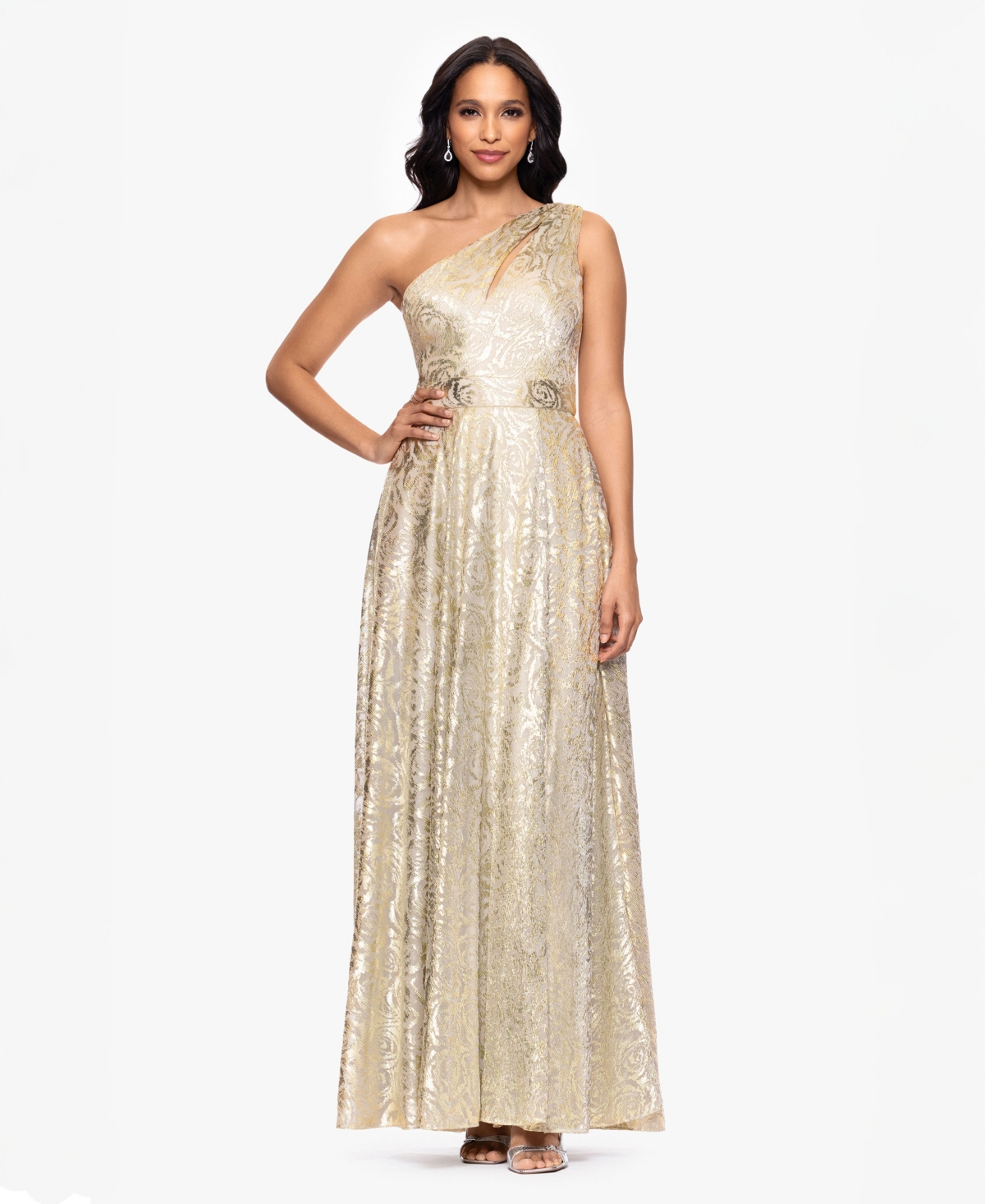 Click here for Betsy & Adam Womens Metallic One-Shoulder Dress -... prices