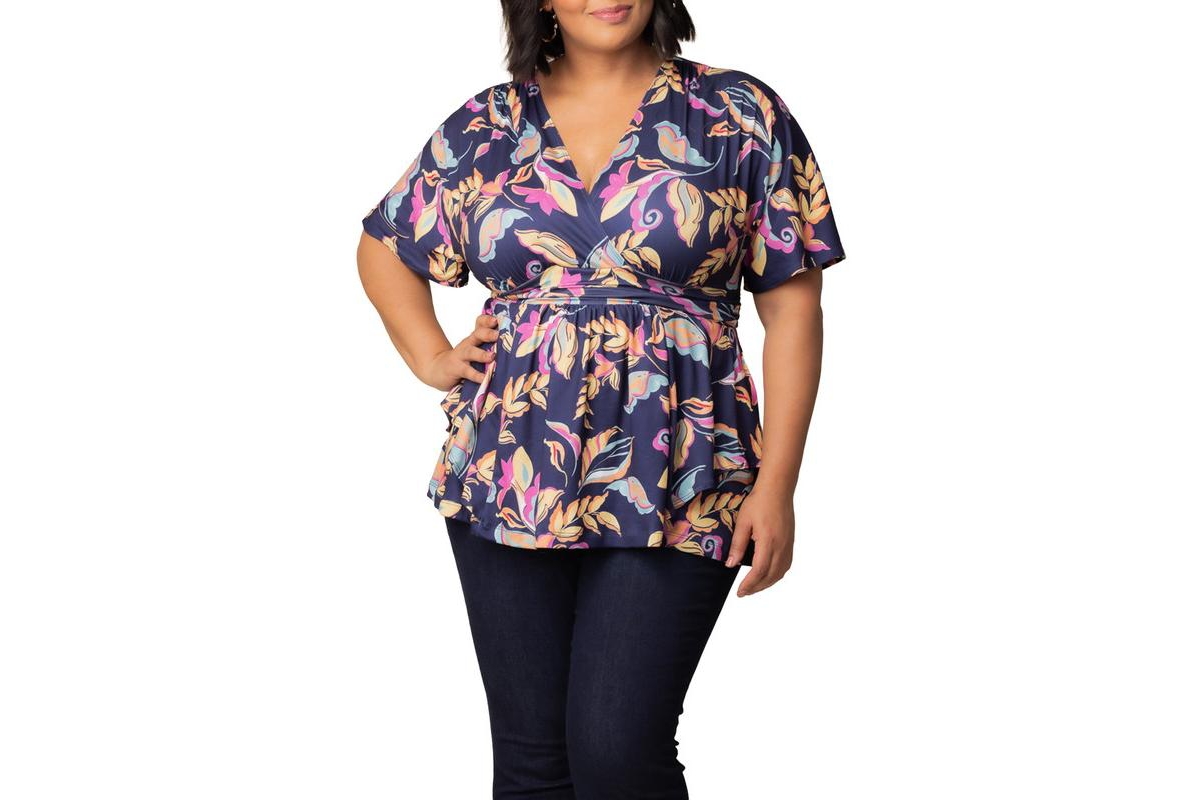 Click here for Kiyonna Plus Size Encore Short Sleeve Printed Top... prices