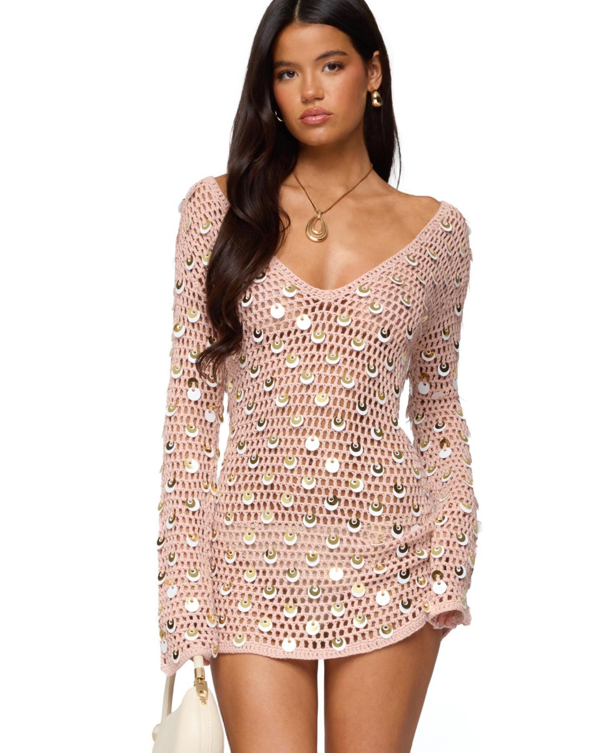 Click here for Edikted Womens Corea Sequin Crochet Mini Dress - P... prices