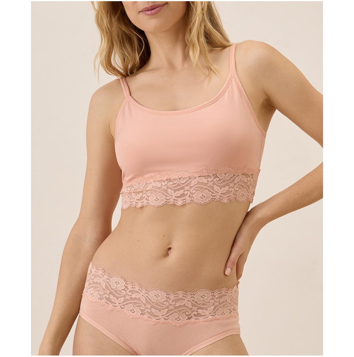 Click here for Pact Womens Lace Smooth Cup Bralette - Peach prices