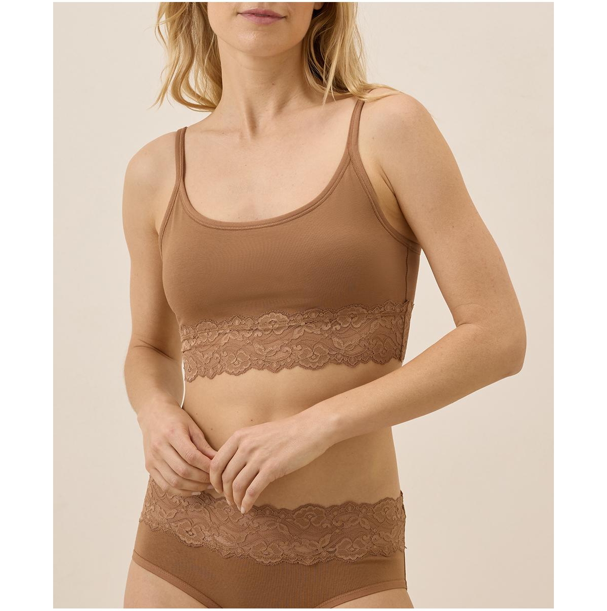 Click here for Pact Womens Lace Smooth Cup Bralette - Brown sugar prices