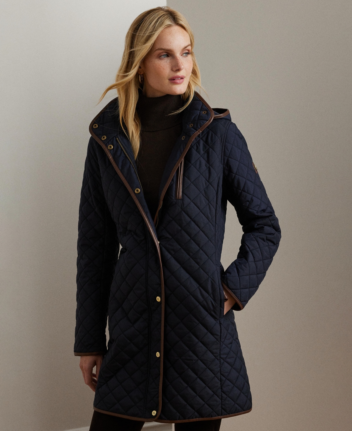 Lauren Ralph Lauren Womens Hooded Quilted Coat - Dark Navy