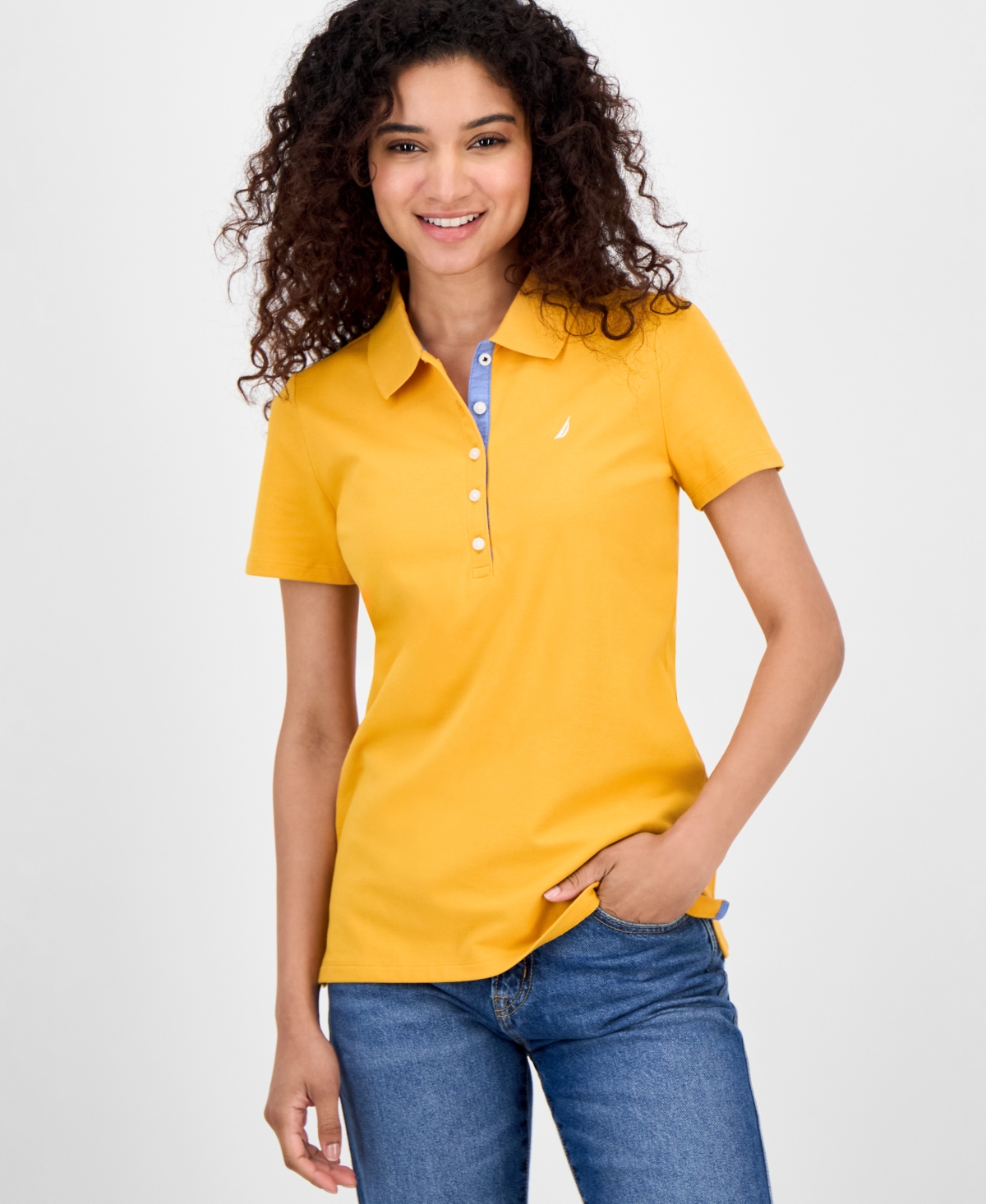 Click here for Nautica Jeans Womens Short-Sleeve Polo-Collar Shir... prices