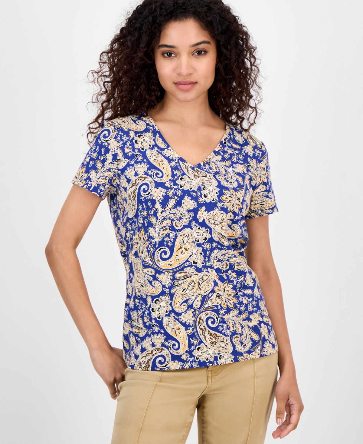 Click here for Nautica Jeans Womens Paisley-Print V-Neck T-Shirt... prices
