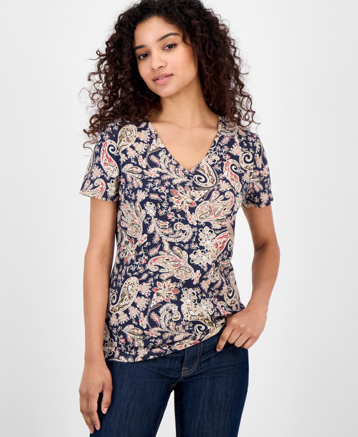 Click here for Nautica Jeans Womens Paisley-Print V-Neck T-Shirt... prices