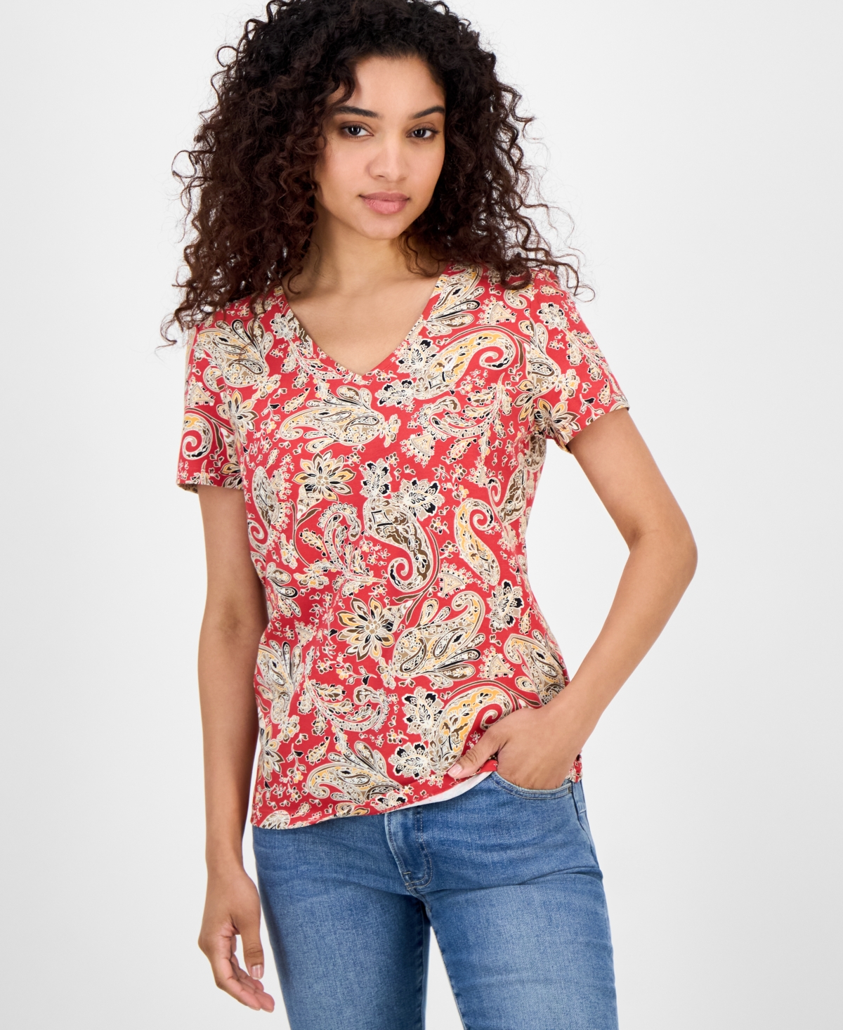 Click here for Nautica Jeans Womens Paisley-Print V-Neck T-Shirt... prices