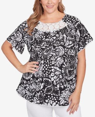 Ruby Rd. Plus Size Batik Island Paisley Lace Neck Top - Macy's