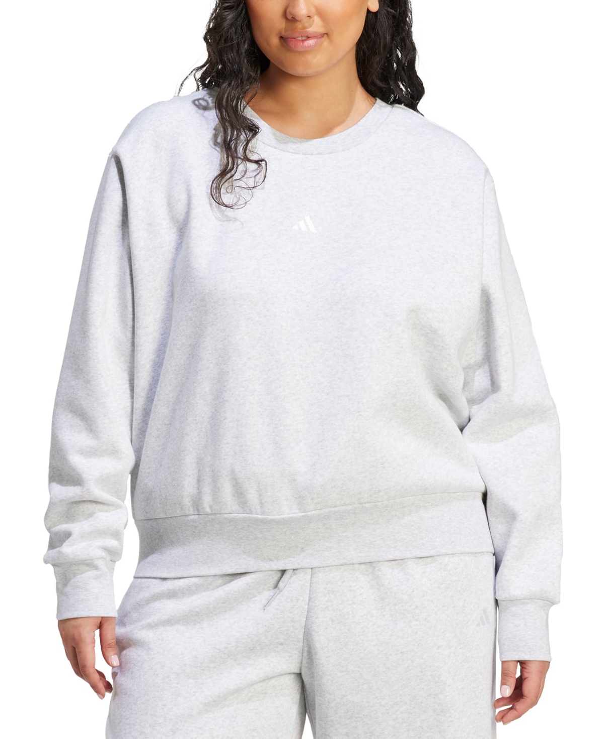 adidas Plus Size Essentials Small-Logo Fleece Sweatshirt - Gray
