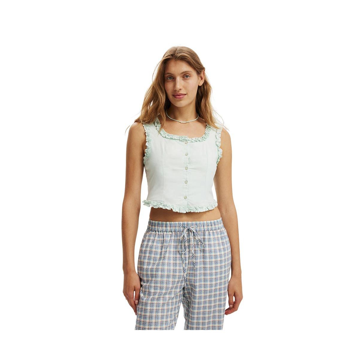 Click here for Cotton On Womens Emily Ruffle Top - Powder green prices