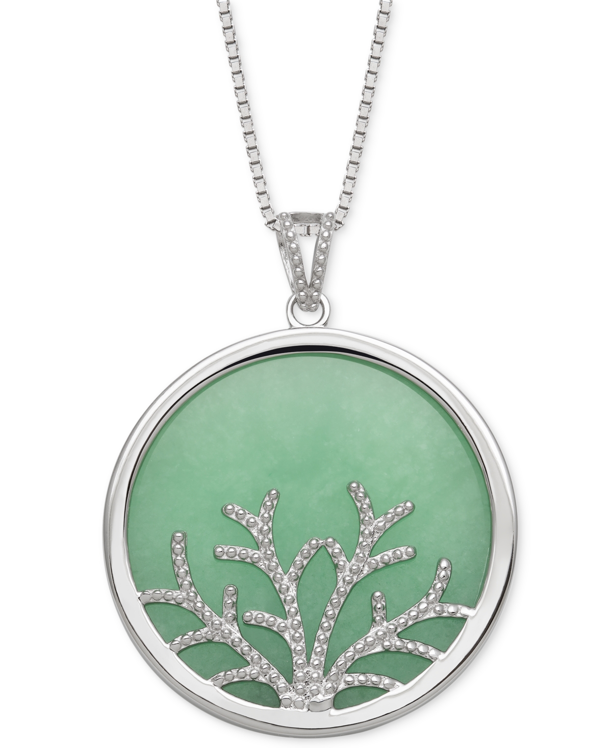 Click here for Dyed Green Jade Round Disc Tree 18 Pendant Necklac... prices