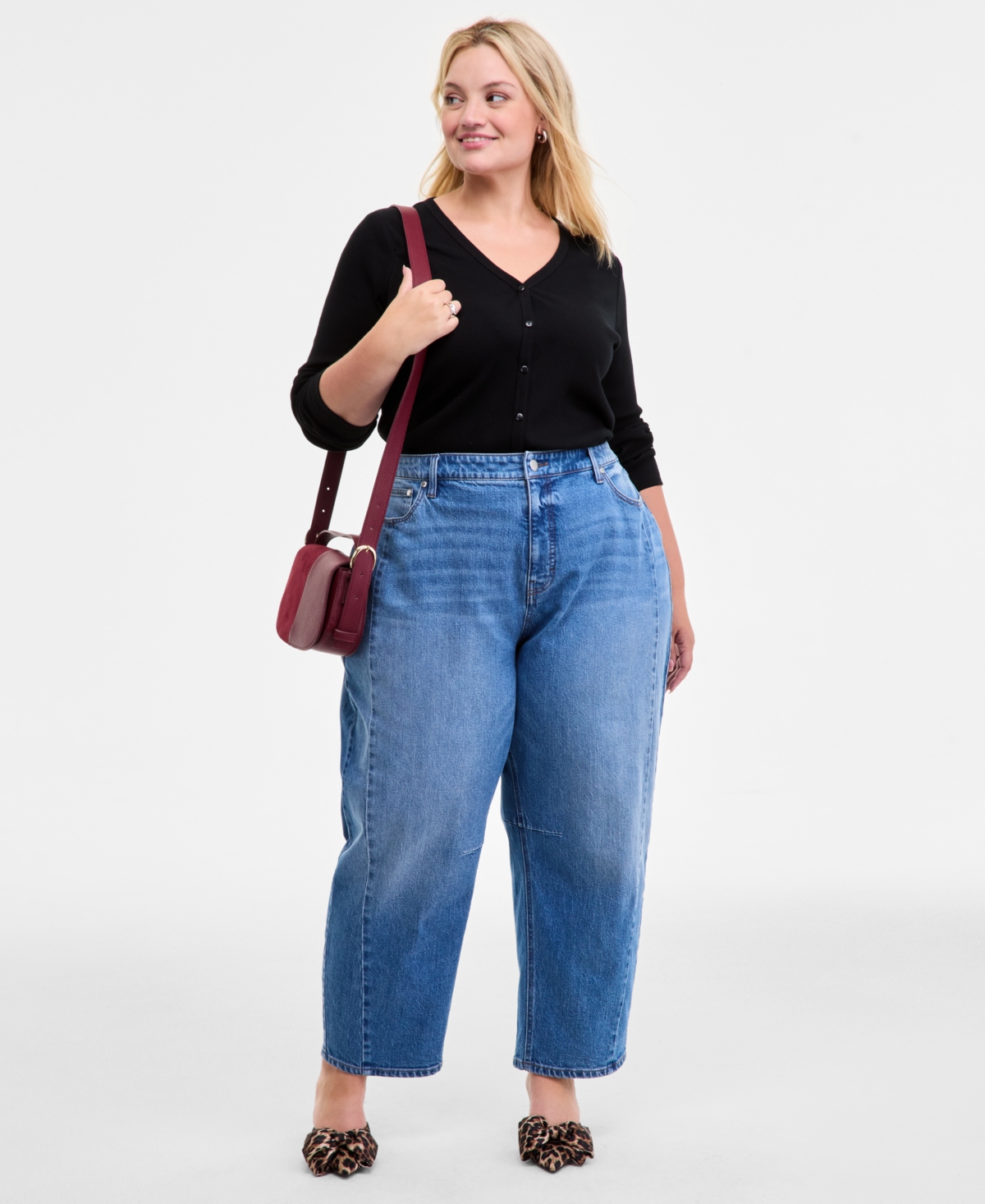 Click here for On 34th Trendy Plus High-Rise Cropped Barrel-Leg J... prices