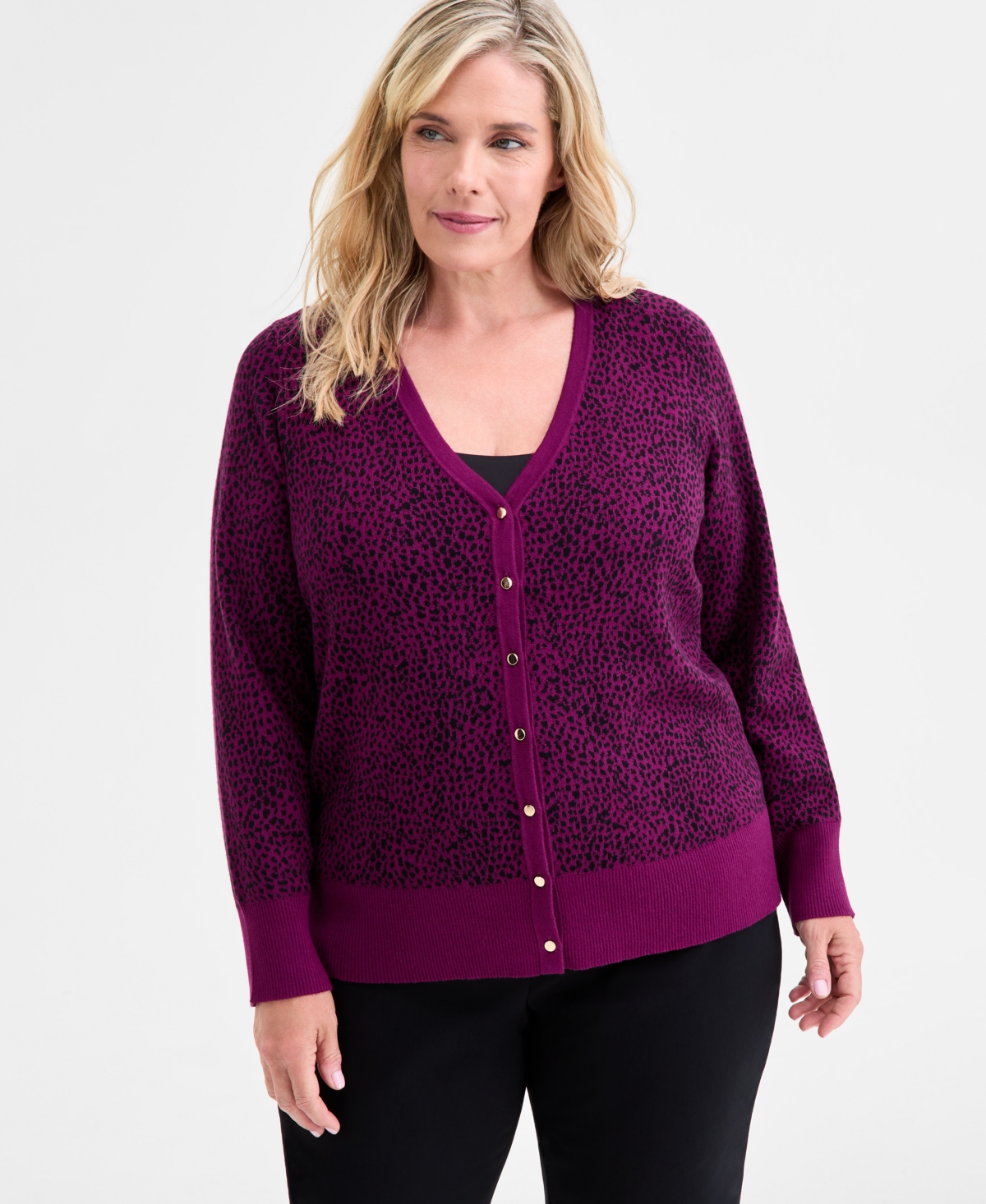 Click here for Jm Collection Plus Size V-Neck Button-Front Cardig... prices