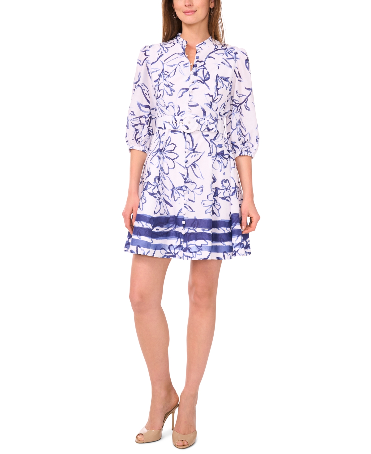 Click here for CeCe Womens Cotton Printed Belted Short Shirtdress... prices
