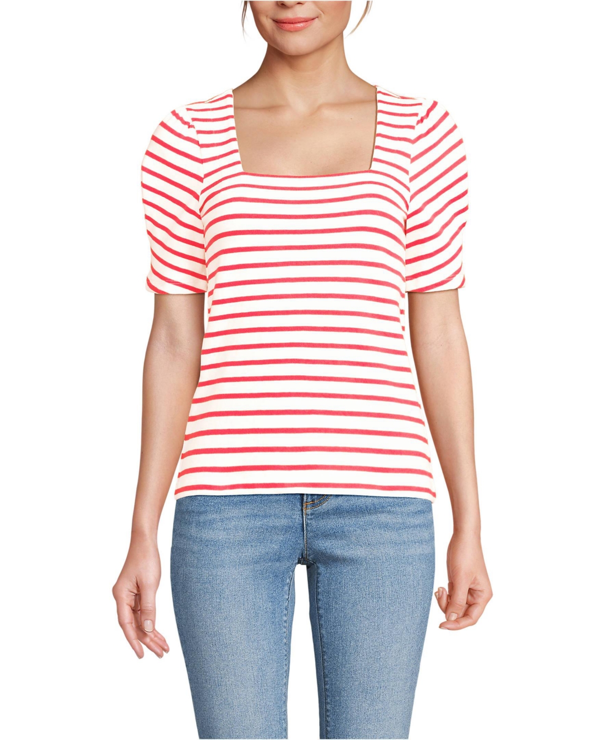 Click here for Lands End Womens Puff Sleeve Mariner Square Neck T... prices