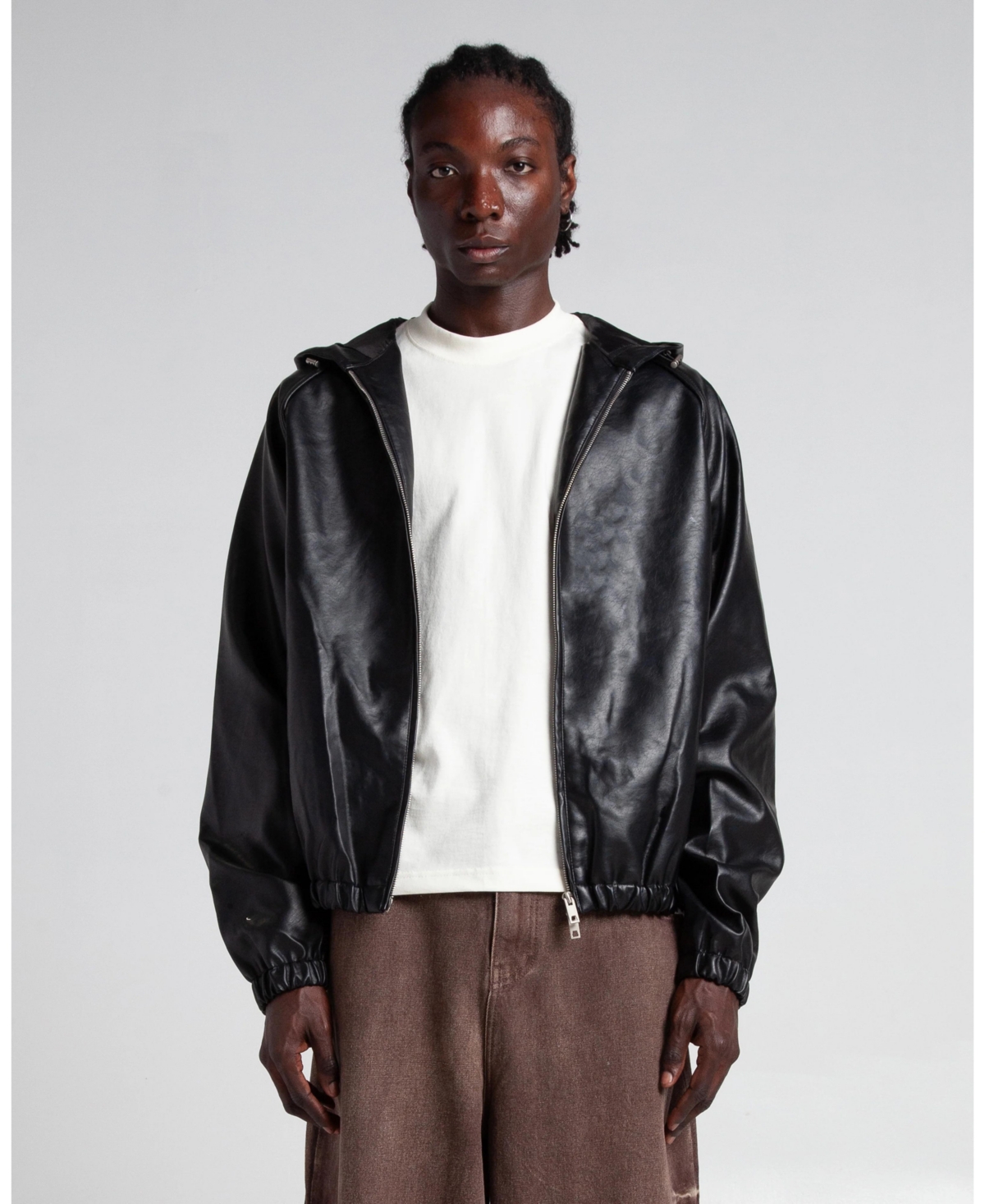 Click here for Shaka Wear Mens Pu Leather Hooded Bomber - Black prices