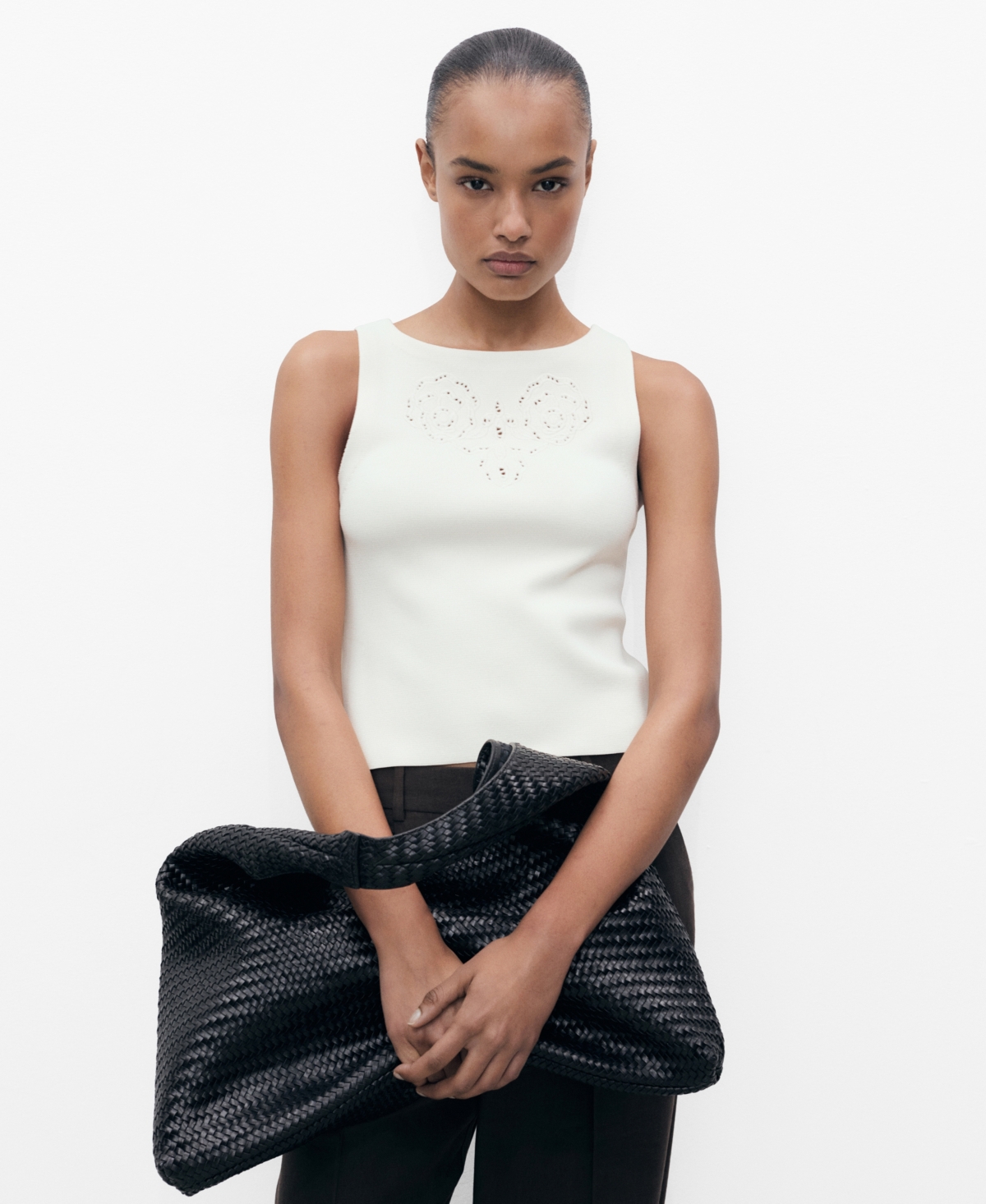 Click here for Mango Womens Openwork Details Embroidered Top - Ec... prices