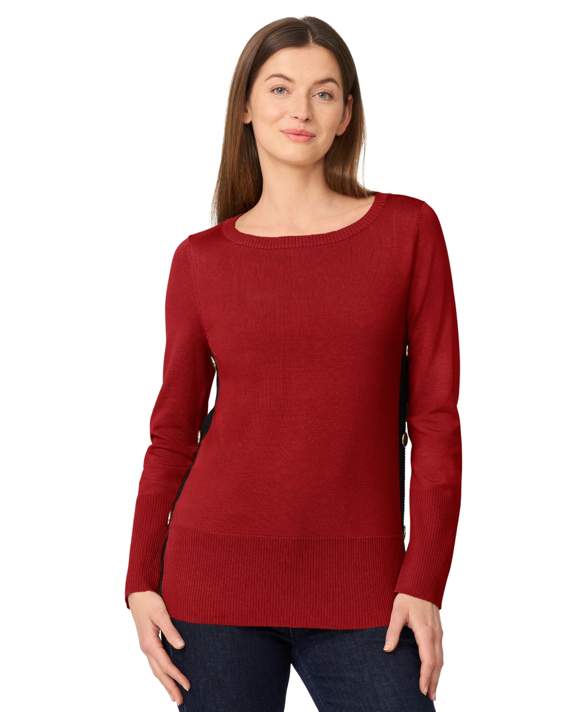 Click here for Melissa Paige Womens Contrast-Trim Side-Button Tun... prices