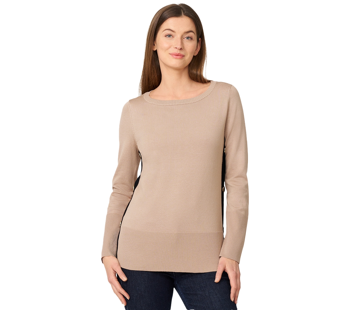 Click here for Melissa Paige Womens Contrast-Trim Side-Button Tun... prices