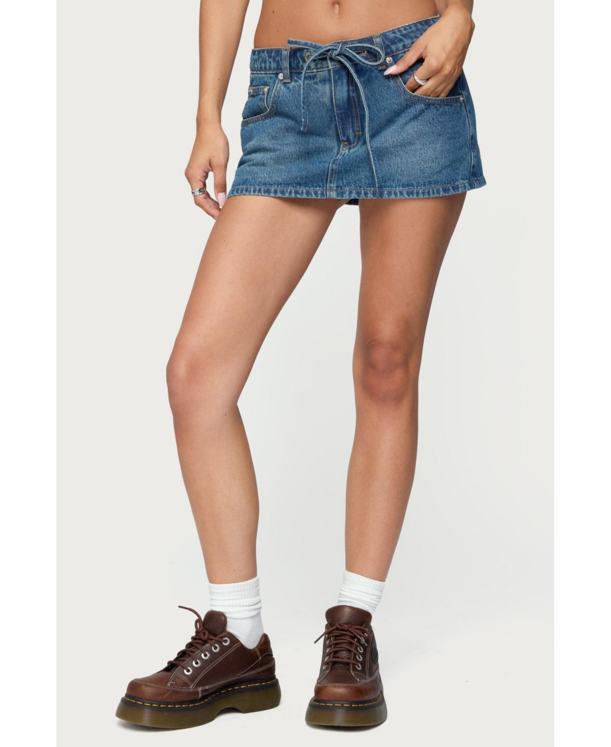 Click here for Edikted Womens Ziggie Tie Front Denim Mini Skort -... prices