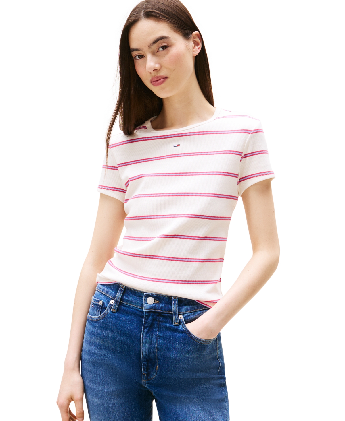 Click here for Tommy Jeans Womens Slim Essential Ribbed Badge T-S... prices