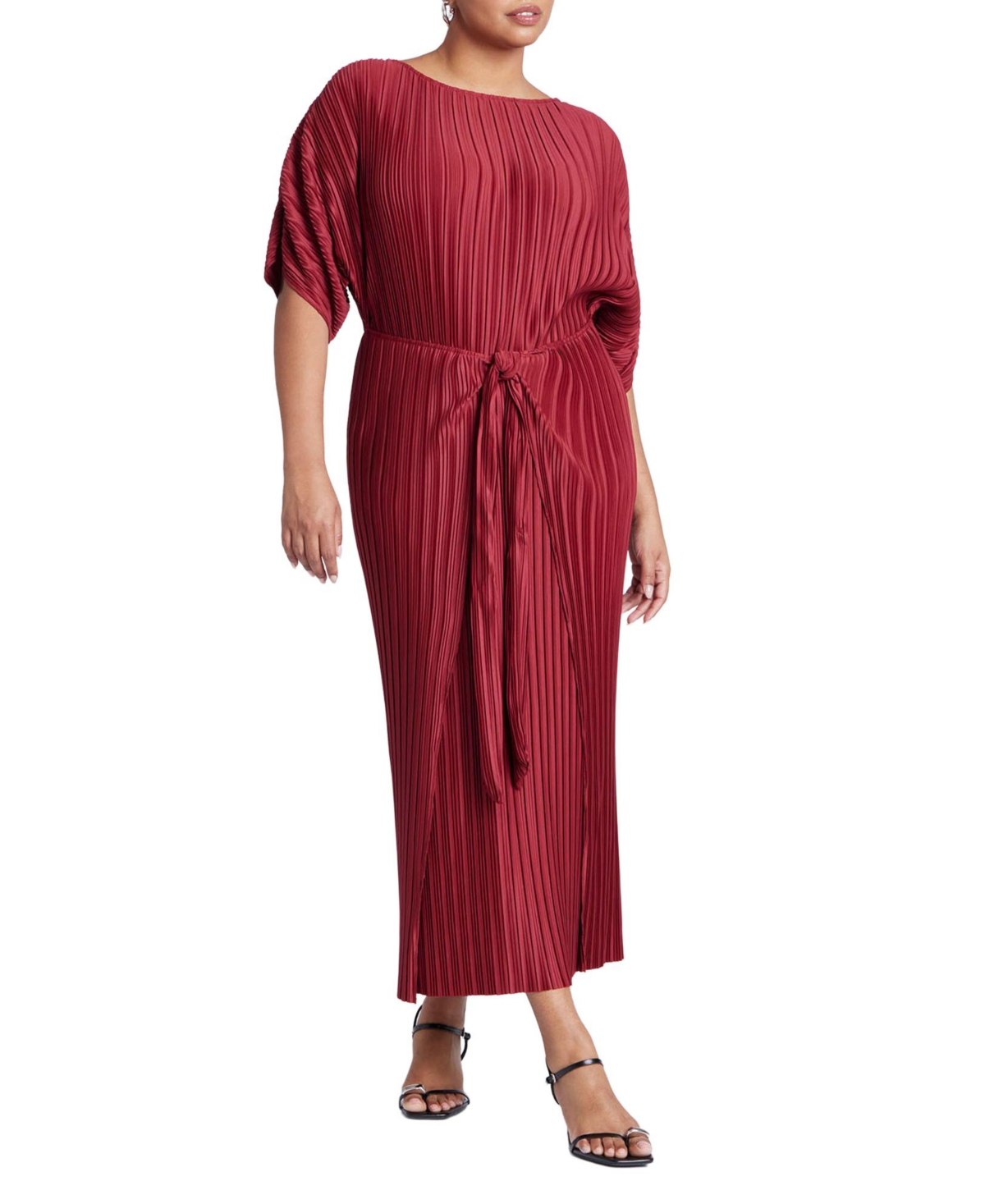 Click here for Eloquii Womens Plus Size Draped Plisse Dress - Rum... prices