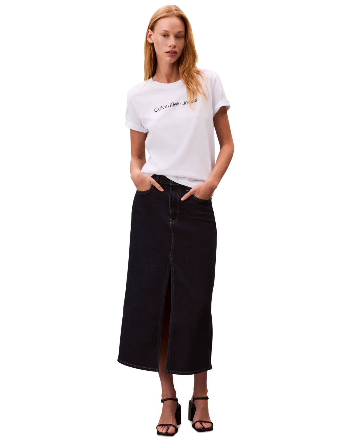 Click here for Calvin Klein Jeans Womens Slit-Front Denim Maxi Sk... prices