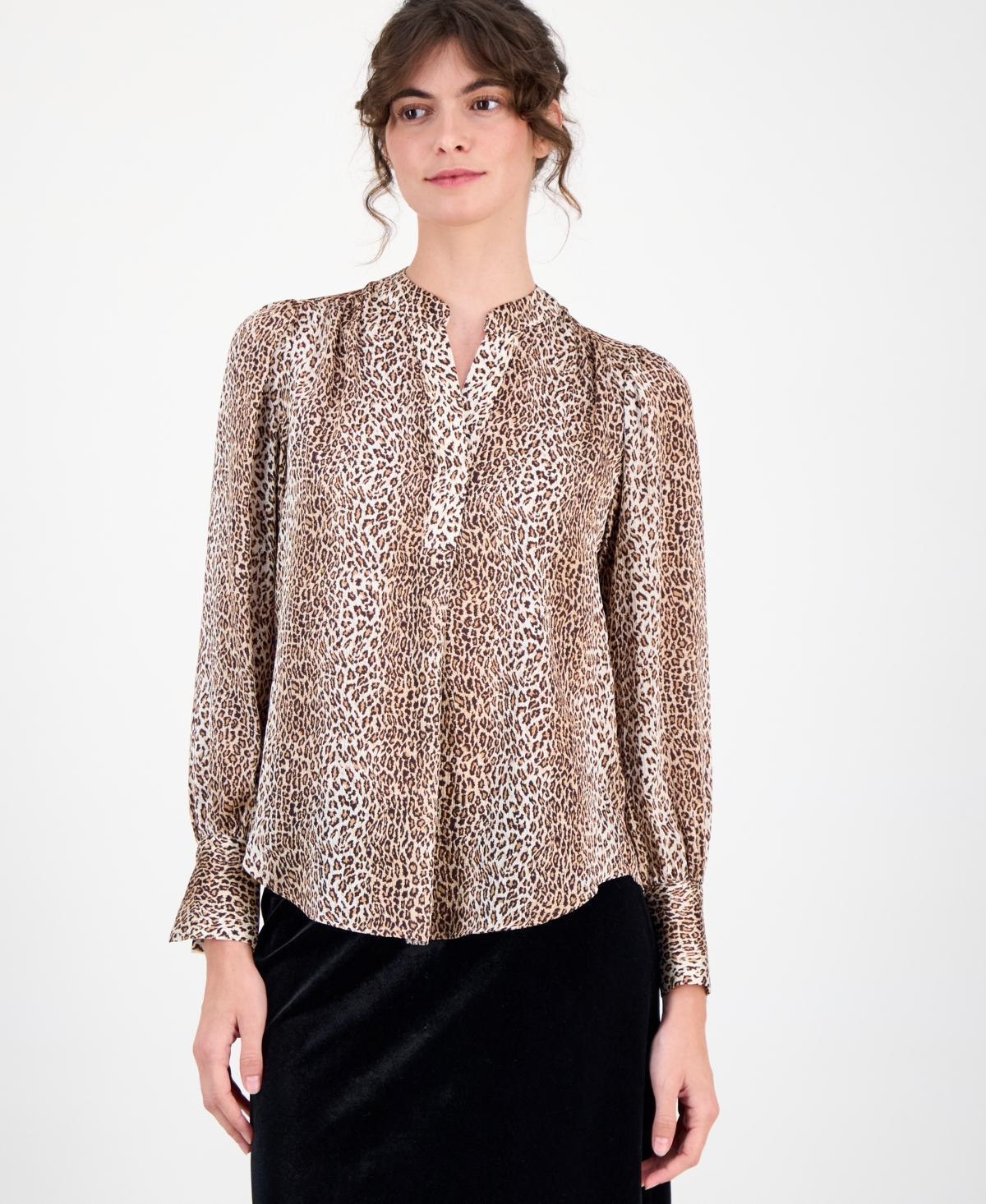 Click here for Anne Klein Womens Animal-Print Split-Neck Blouse -... prices
