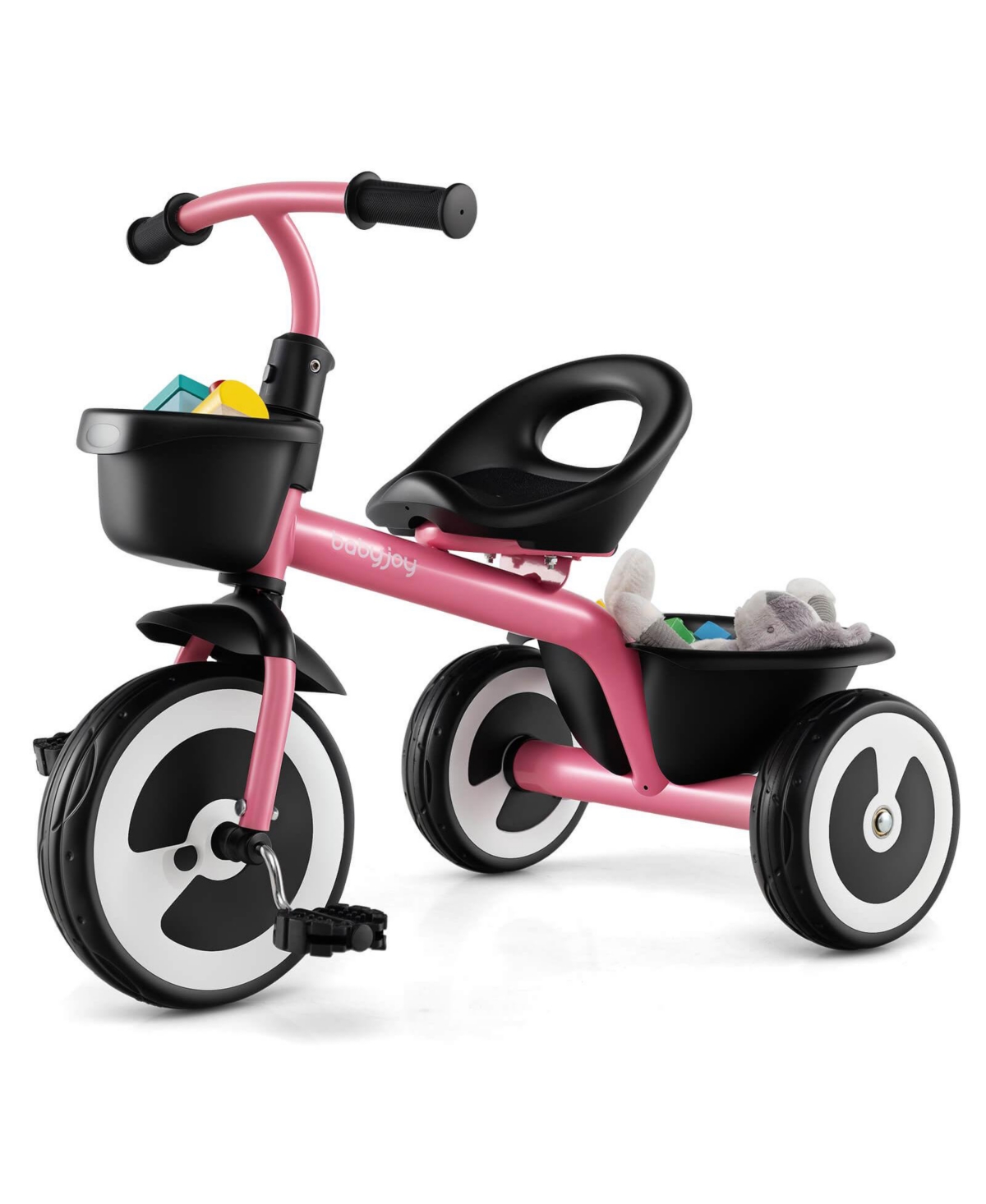 Toddler Tricycle Kids Trike with Adjustable Seat Front & Rear Storage Baskets - Pink