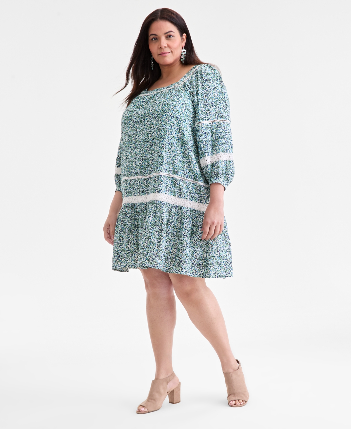 Click here for Style & Co Plus Size Printed Lace-Trim 3/4-Sleeve... prices