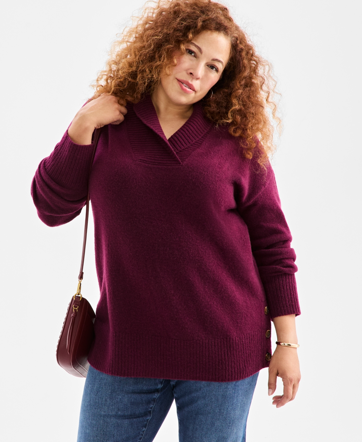 Click here for Style & Co Plus Size Solid Shawl-Collar Tunic Swea... prices