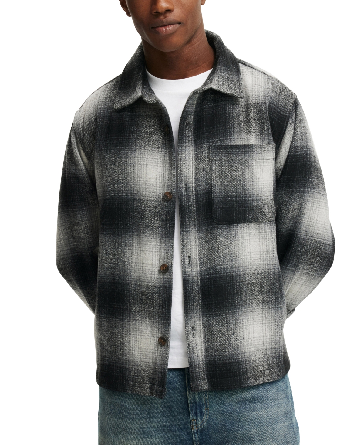 Click here for Cotton On Mens Boxy Overshirt - Black shadow check prices