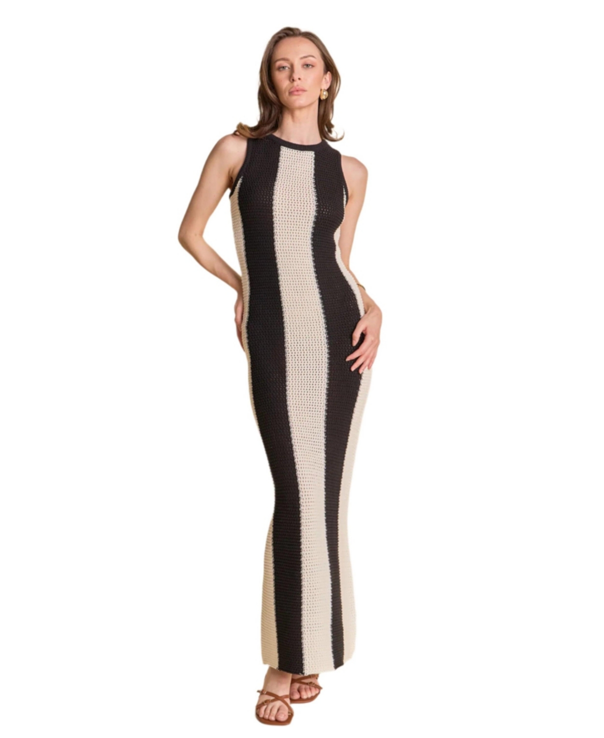 Endless rose Womens Vertical Stripe Fitted Maxi Dress - Black/white