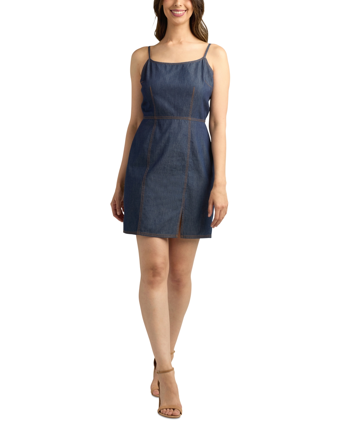 Click here for Bcx Juniors Washed Denim Front-Slit Mini Dress - D... prices