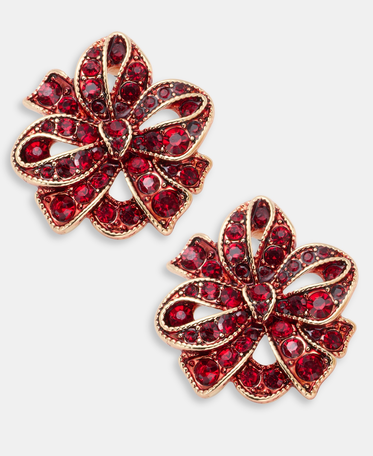 Click here for Gold-Tone Red Bow Button Earrings - Red prices