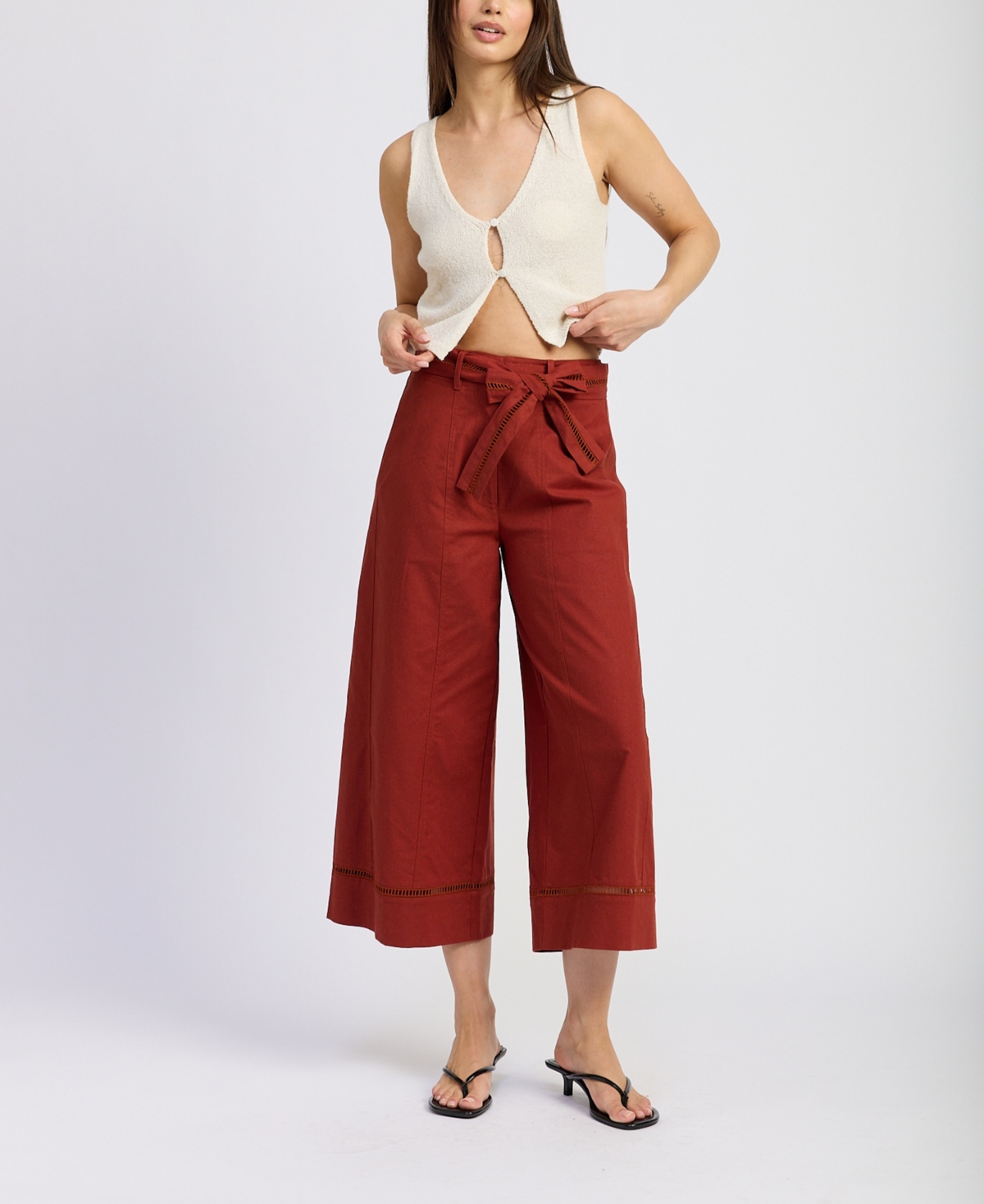 Click here for En Saison Womens Megumi Tie-Waist Mid-Rise Pants -... prices