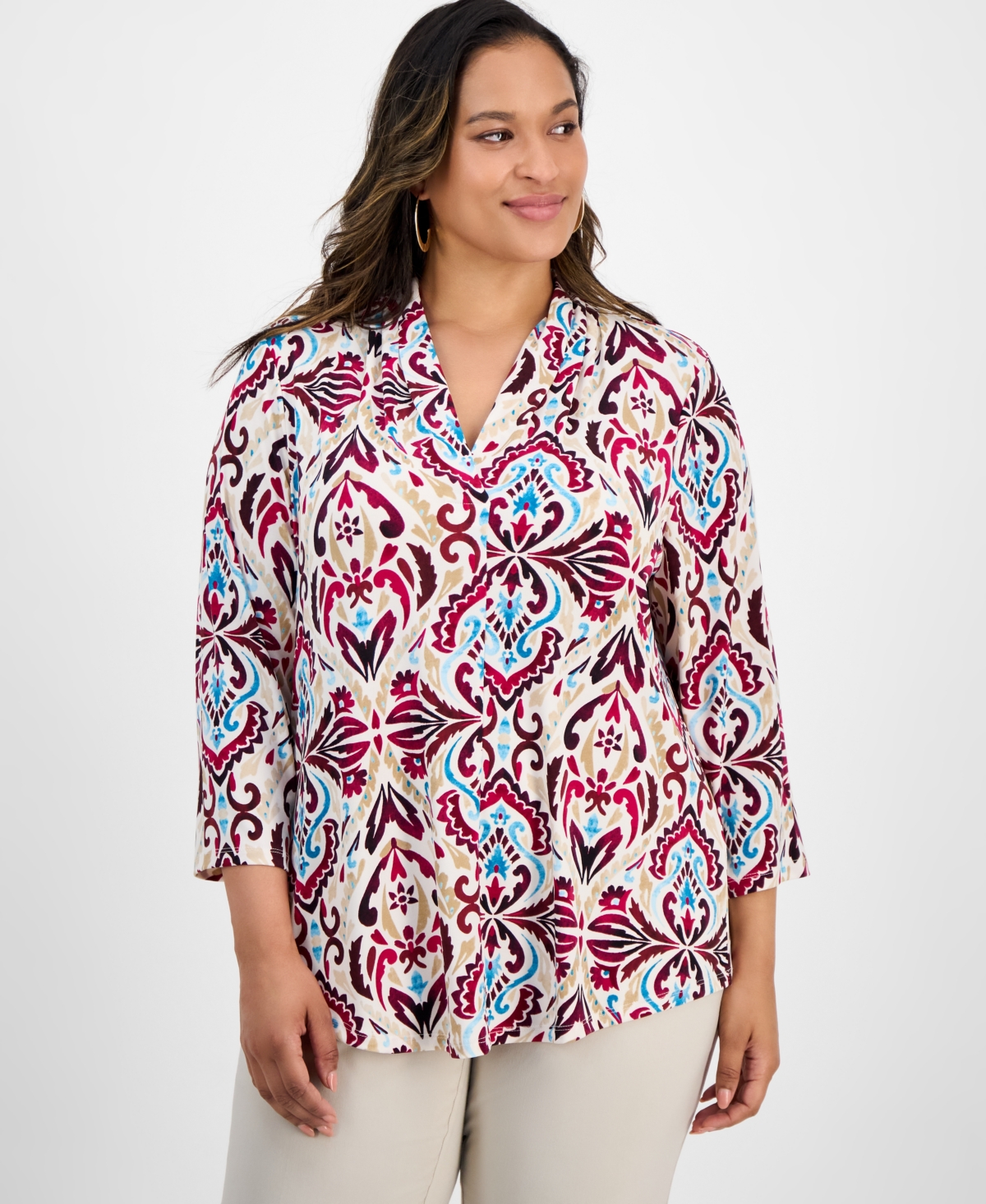 Click here for Jm Collection Plus Size Printed V-Neck Top  Macys... prices
