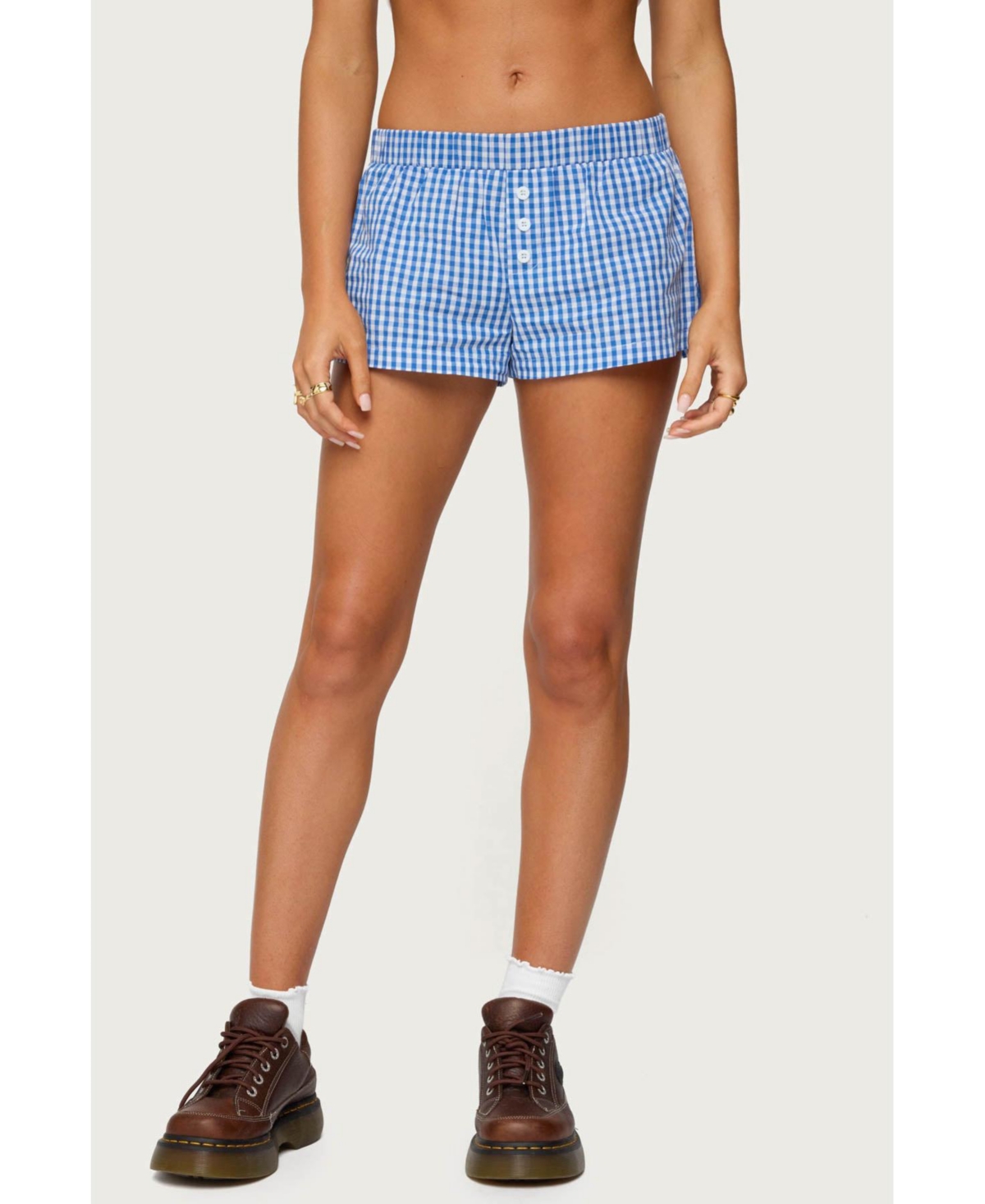 Click here for Edikted Womens Maryanne Gingham Boxer Shorts - Blu... prices
