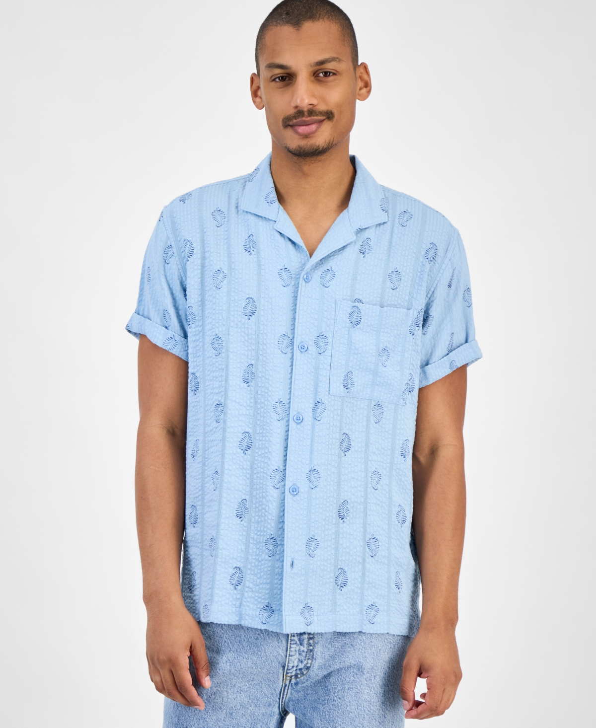 Click here for Sun + Stone Mens Seersucker Camp Shirt  Macys Excl... prices