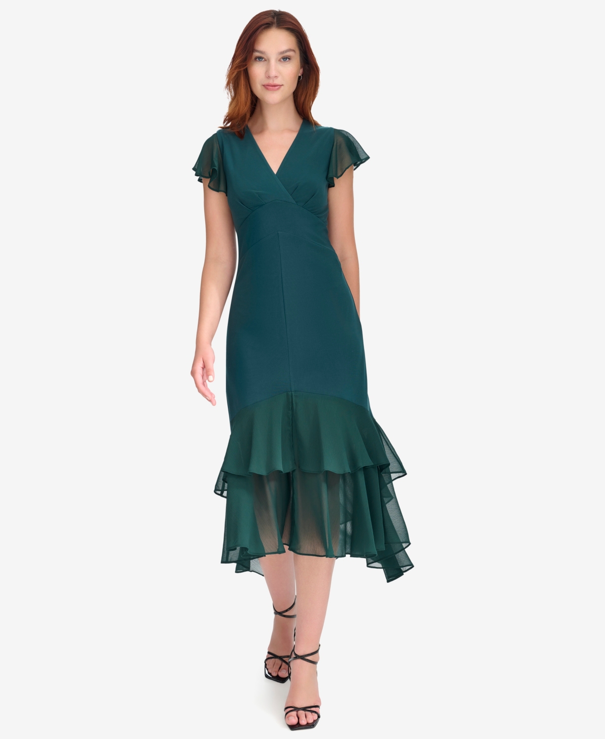 Click here for Tommy Hilfiger Womens V-Neck Chiffon-Trim Midi Dre... prices